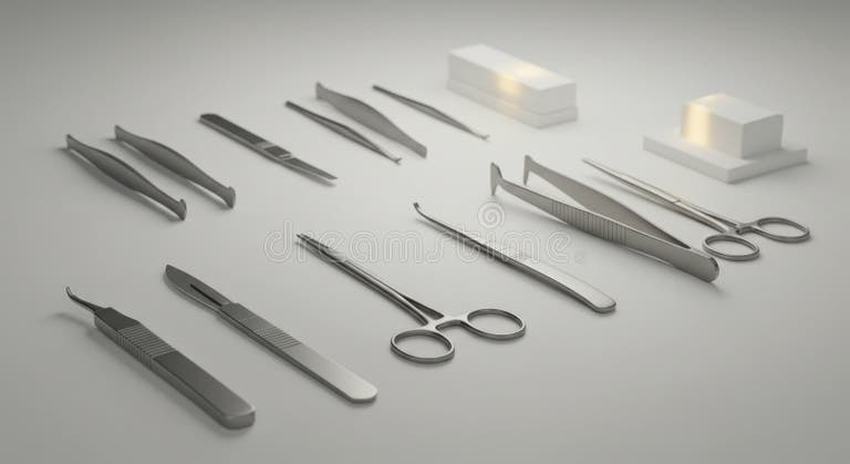 Variety of Surgical Instruments on Neutral Background in Soft Lighting ...