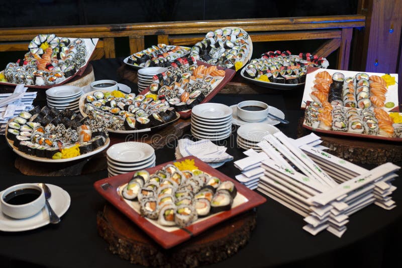 Variety of Sushi Sets on the Banquet Table Stock Photo - Image of ...