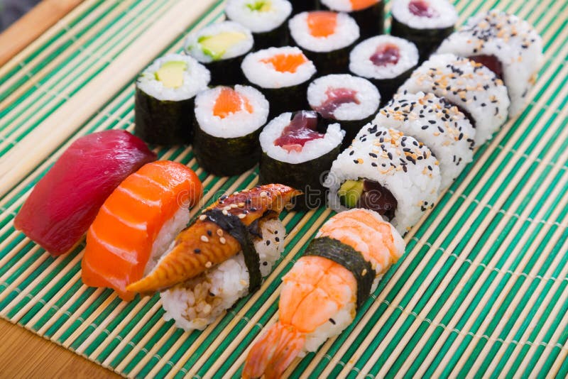 Sushi set in restaurant stock image. Image of dinner - 231657491