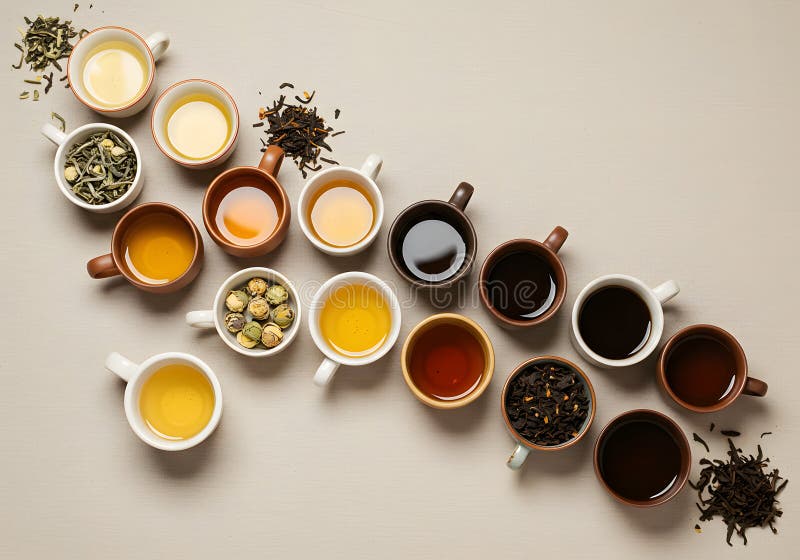 Assorted teas in cups stock illustration. Illustration of life - 380343241