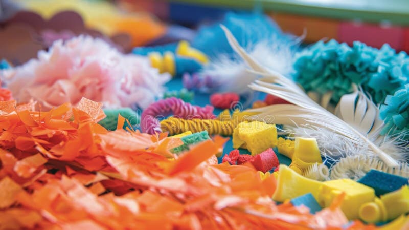 A Variety of Textured Objects Such As Feathers and Foam Pieces Used in ...