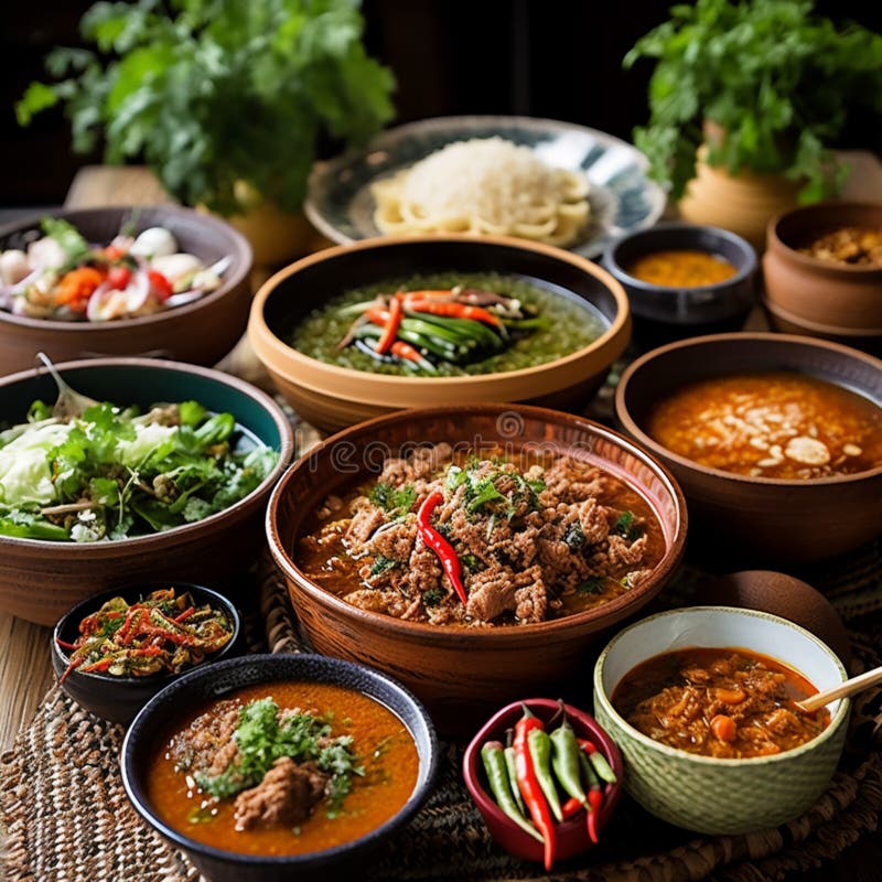 Variety of Thai Set Meals Generative AI Stock Illustration ...