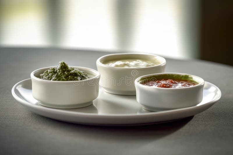 Variety of Three Different Restaurant Condiments on a Plate Stock ...