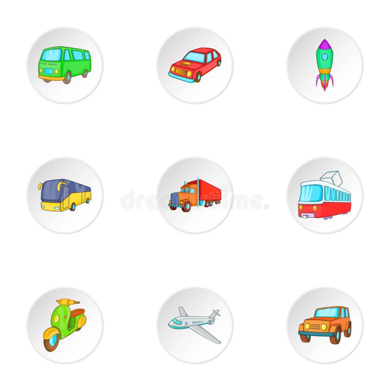 Variety of Transport Icons Set, Cartoon Style Stock Vector ...