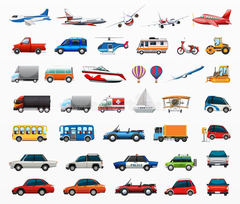 Variety of Transportation Elements Set Stock Illustration ...
