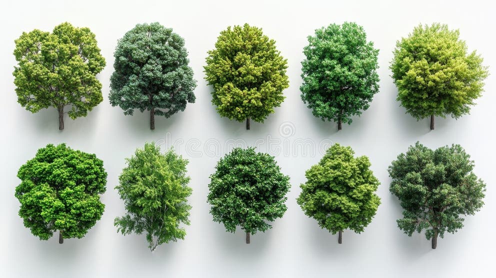 Diverse Collection of Trees Displayed on a White Background Stock ...