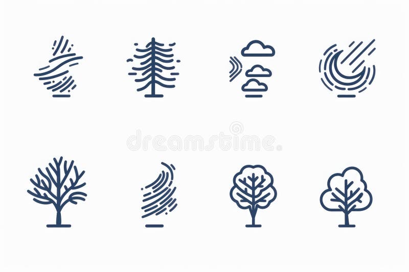 A Variety of Trees and Symbols on a White Background. Suitable for ...