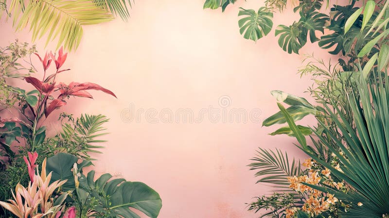 A Variety of Tropical Plants Against a Soft Pastel-colored Wall. Stock ...