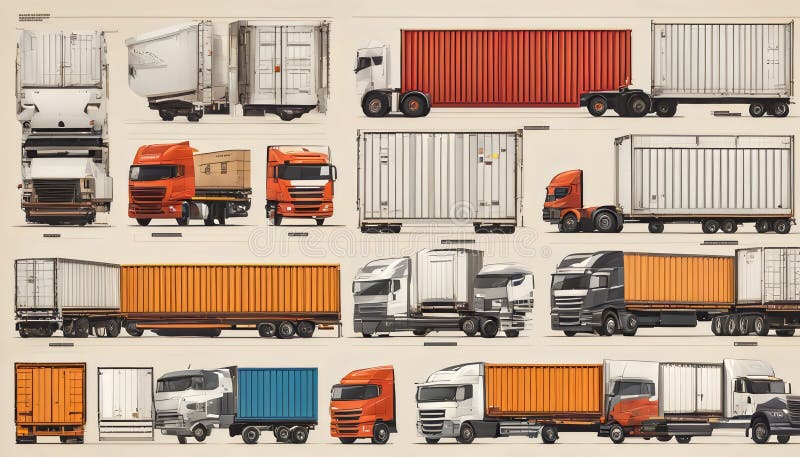 Variety of Trucks and Cargo Containers Stock Illustration ...
