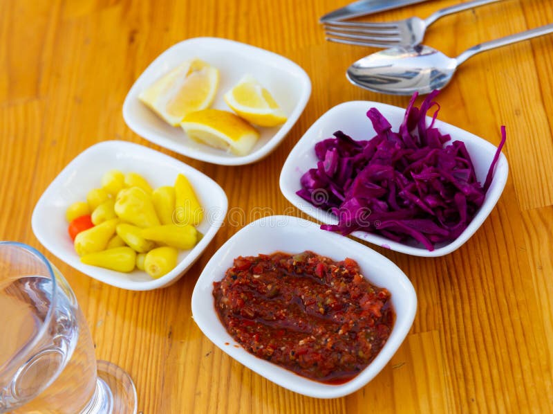 Variety of Turkish Appetizers on Table Stock Photo - Image of ...