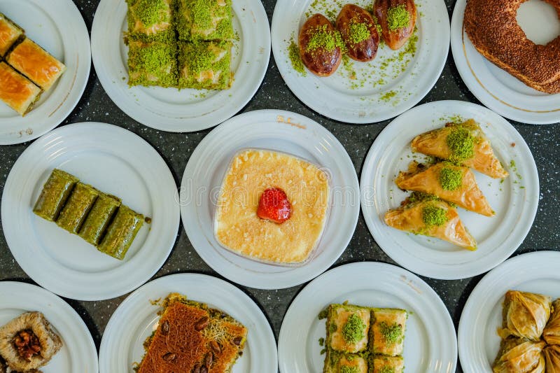 A Picture from Above of a Group of Various Dishes of Turkish Sweets ...