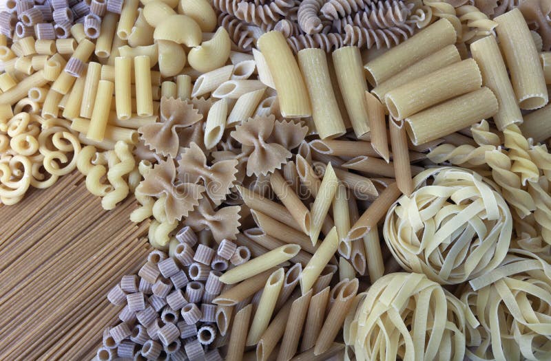 Variety of Types and Shapes of Dry Wholemeal Pasta Stock Photo - Image ...