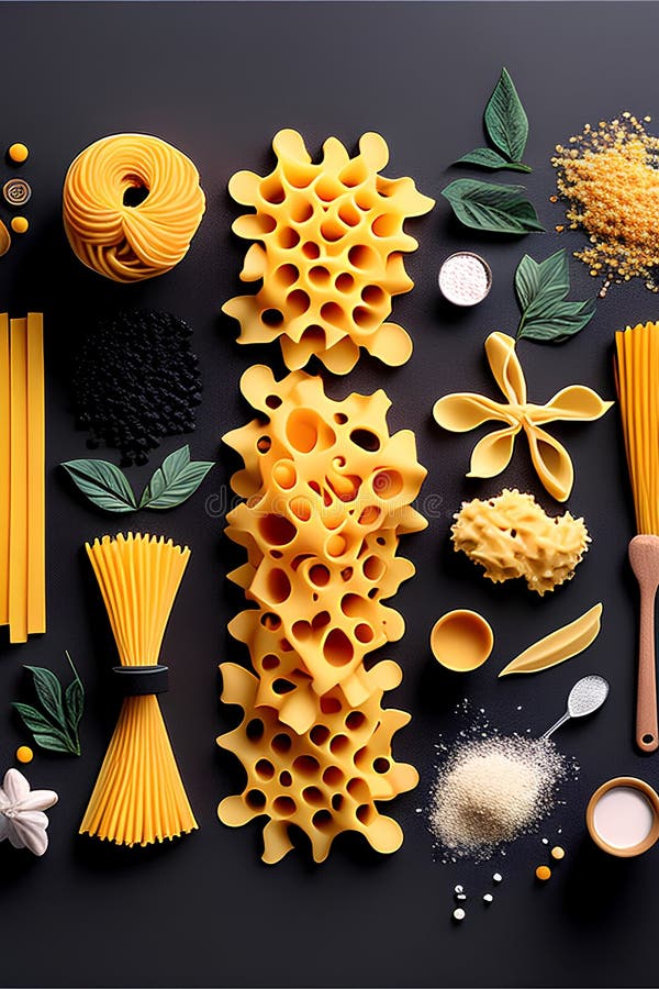 Variety of Types and Shapes of Italian Pasta. Top View Stock ...