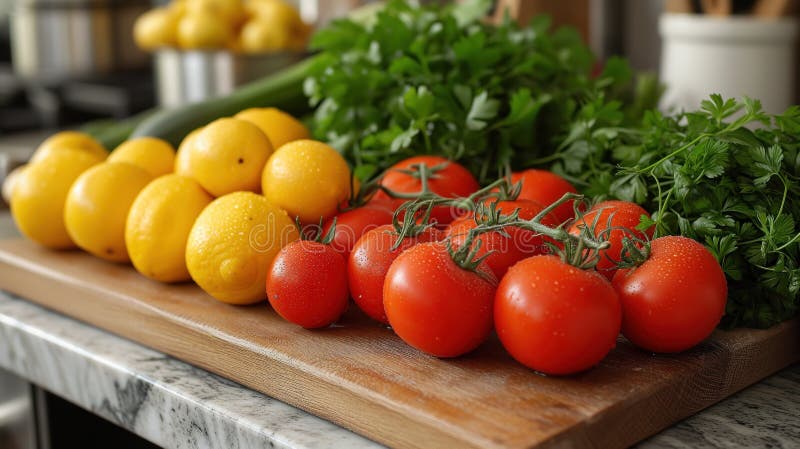Variety of Vegetables on the Kitchen Table Stock Illustration ...