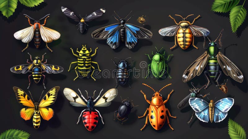 A Variety of Vibrant Bugs on a Dark Backdrop. Ideal for Educational ...