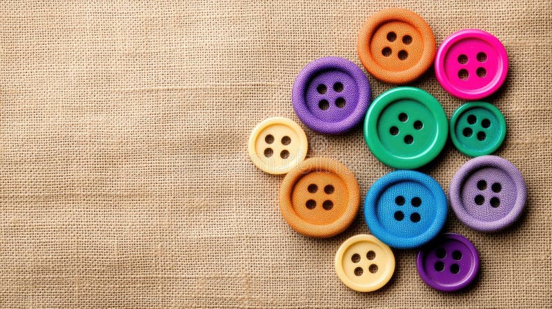 A Variety of Vibrant Buttons Create a Colorful Border on a Linen ...