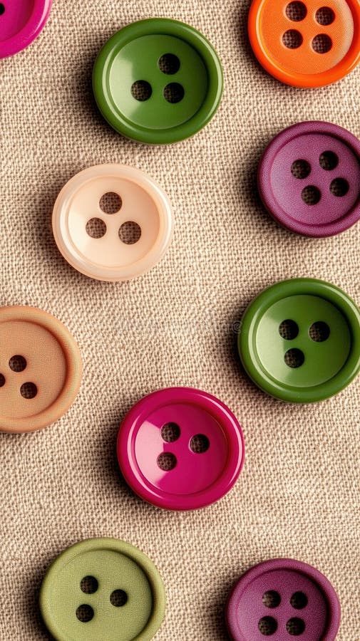 A Variety of Vibrant Buttons Create a Colorful Border on a Linen ...