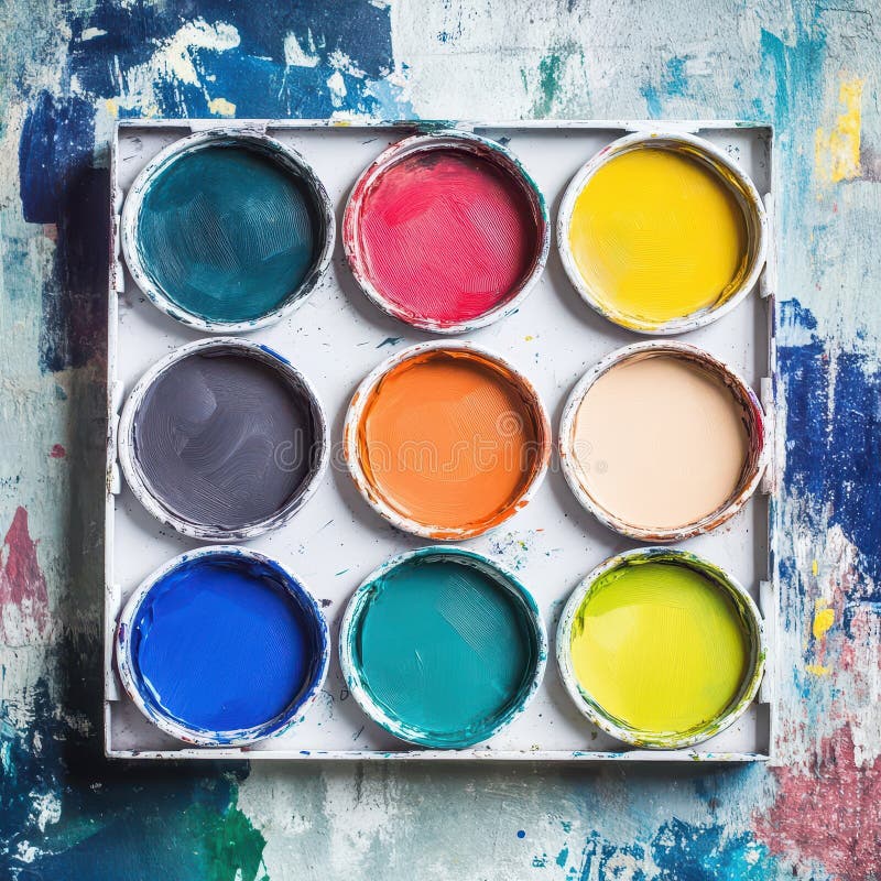 Variety of Vibrant Paints in Circular Containers Stock Image - Image of ...