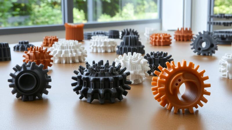 A Variety of Vibrant Plastic Prototypes are Displayed on a Wooden Table ...