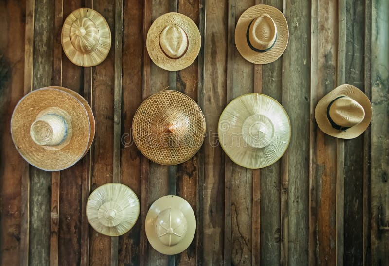 Hats Hanging on the Wooden Backdrop Stock Image - Image of traditional ...
