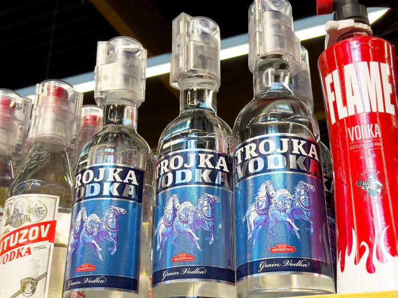 Variety of Vodka Bottles on Liquor Store Shelf Display Editorial ...