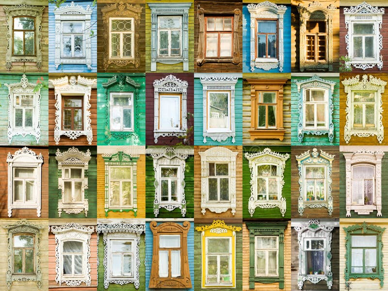 Variety Windows from Russian Town Rostov Stock Photo - Image of green ...