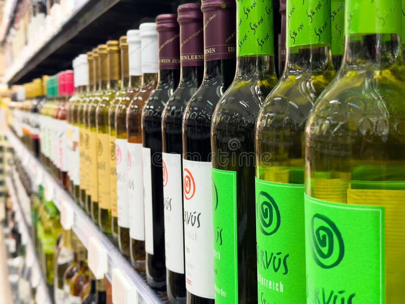 Variety Wine Bottles Store Shelf Colorful Labels Stock Photos - Free ...