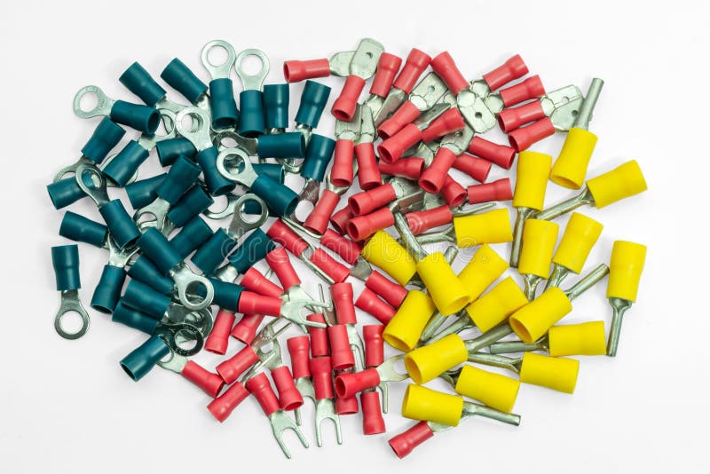 Variety of Wire Terminals in Different Colors Arranged Neatly on a ...