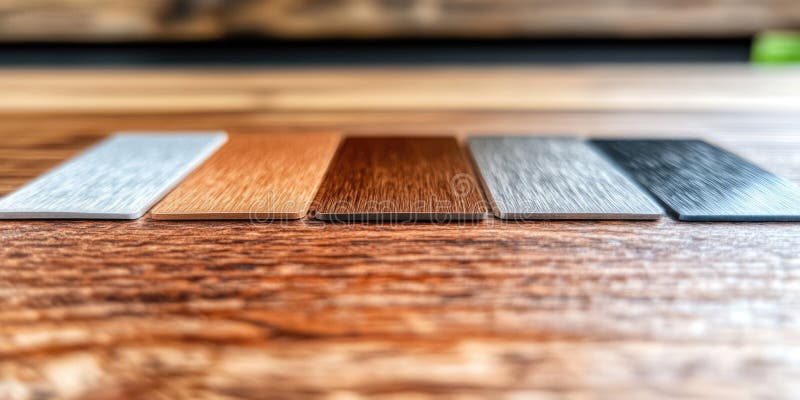 Variety of Wood and Metal Textured Samples on Wooden Surface for ...