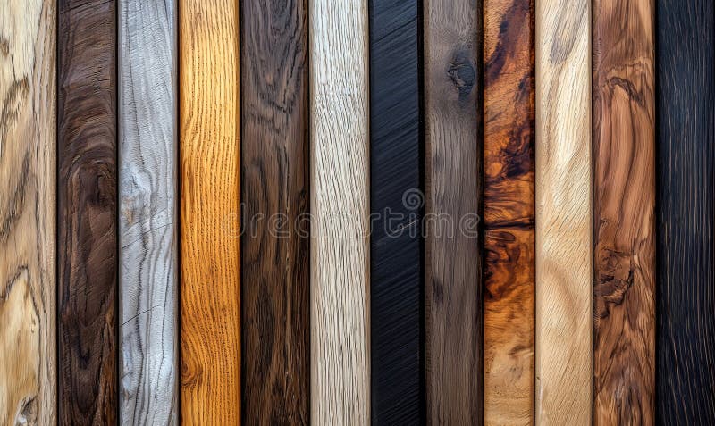 Variety of Wood Textures and Colors Displayed in Vertical Strips for ...
