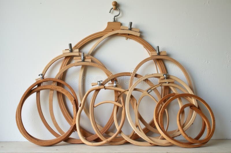 Variety of Wooden Embroidery Hoops Arranged Against White Background ...