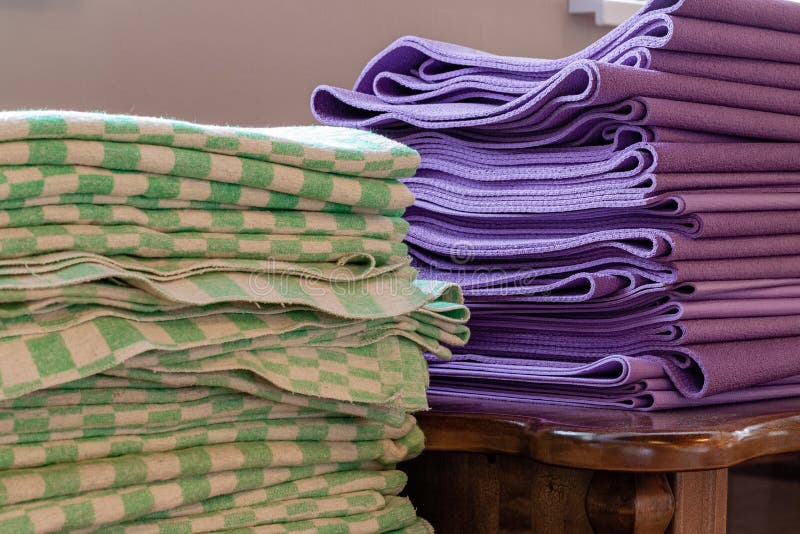 A Variety of Yoga Props. Varicolored Yoga Props Blocks, Strap Stock ...