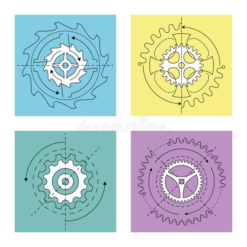 Various Abstract Vector Gear Wheel Background Set Stock Illustration ...