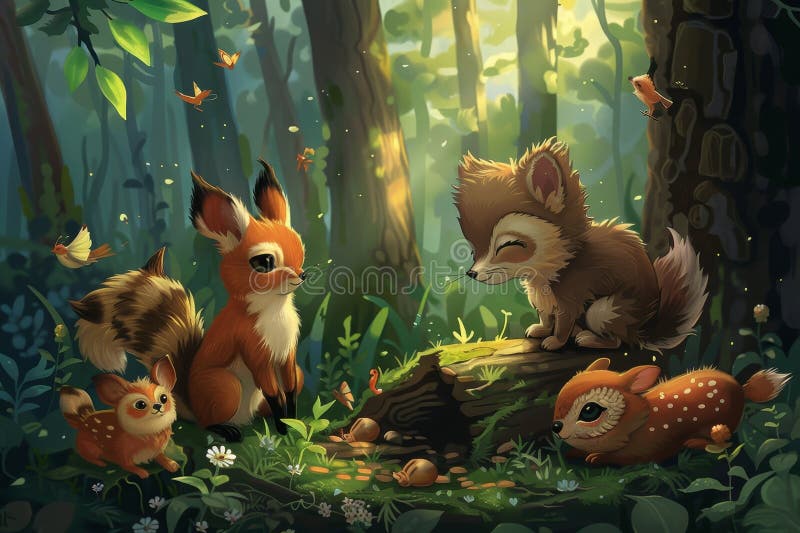 Various Adorable Animals Moving Around in a Forest Setting, Adorable ...