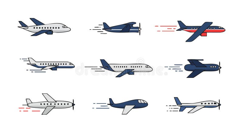 Various Airplane Vector Icons Showing Different Plane Models Flying ...