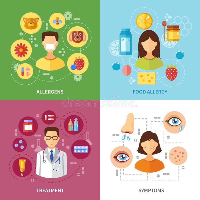 Various Allergy Types Symptoms Stock Vector - Illustration of cough ...