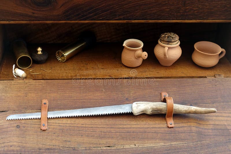 Various Ancient Roman Surgical Instruments Including a Saw and a Stock ...