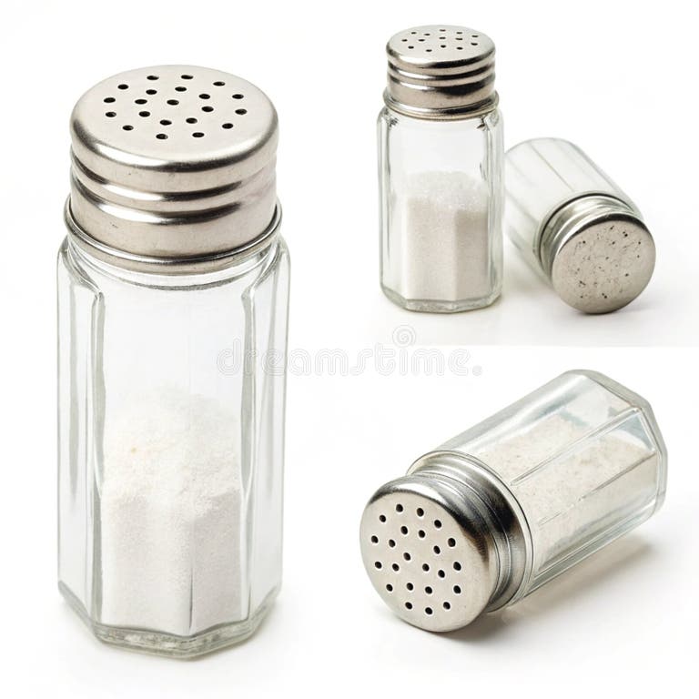 Various Angles of an Empty Salt Shaker on a White Background Stock ...