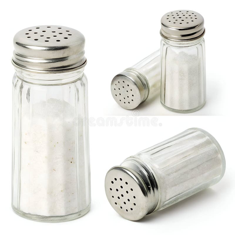 Various Angles of an Empty Salt Shaker on a White Background Stock ...