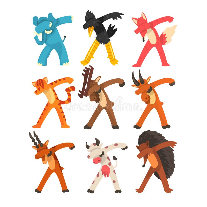 Various Animals Standing in Dub Dancing Poses Set, Cute Cartoon ...