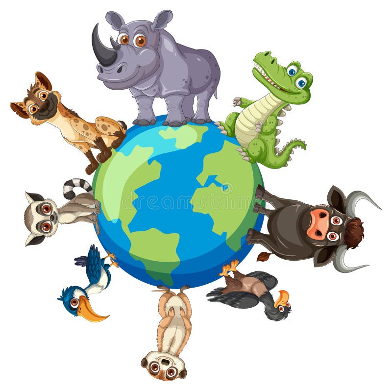 Animals Surrounding the Earth Globe Stock Vector - Illustration of ...