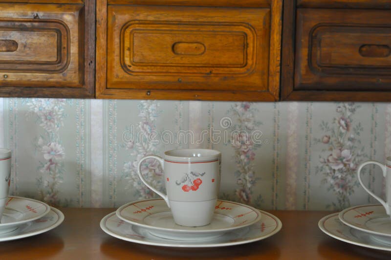 Various Antique Mug and Plate Collection Stock Photo - Image of ceramic ...