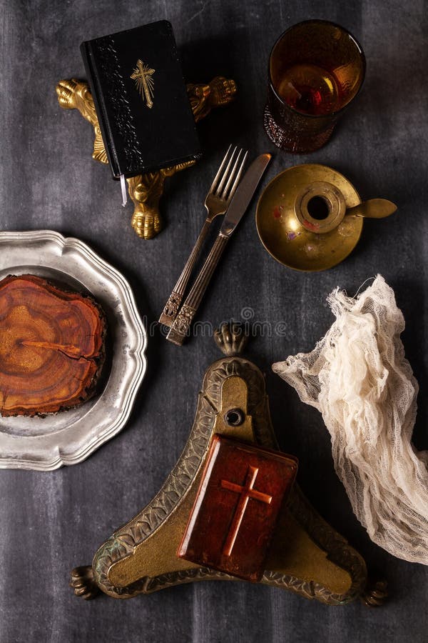 Various Antique Objects on Black Chalkboard Background Stock Image ...