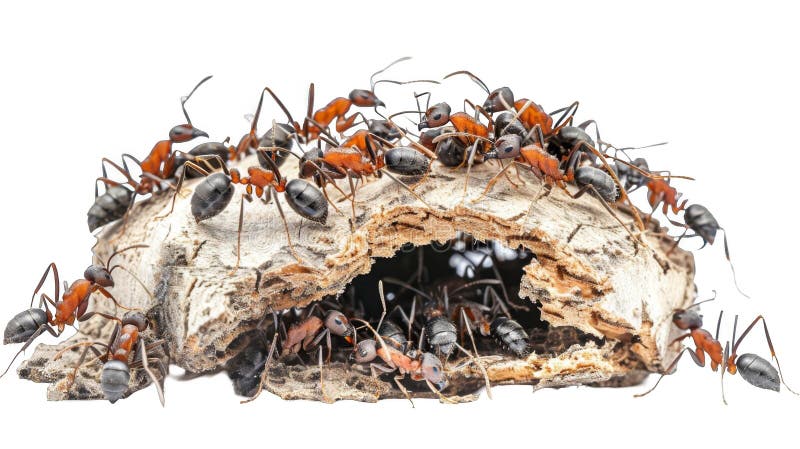 Ant Colony Diligently Constructing a Fort Amidst a White Backdrop Stock ...