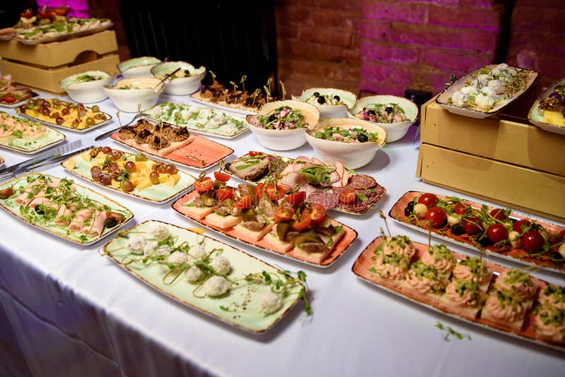 Various Appetizers on the Buffet Table Stock Image - Image of event ...