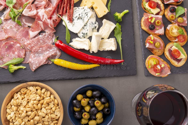 Various Appetizers on Slate Plate Stock Image - Image of sausage, fresh ...