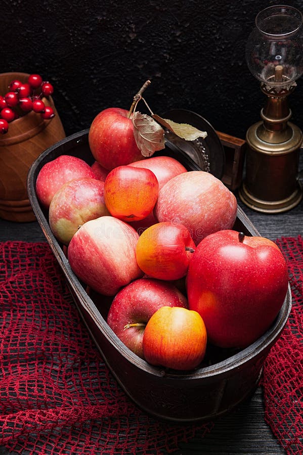 Various Apples in an Oval Plate Stock Photo - Image of rustic ...