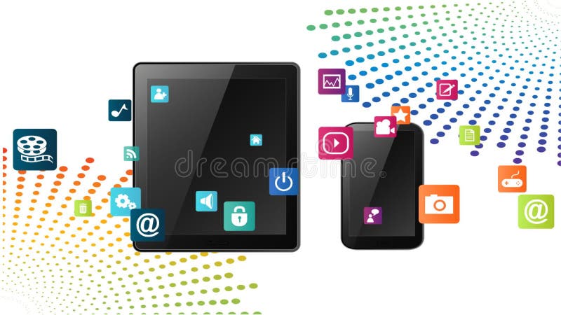 Various Applications for Mobile Devices on Abstract Background Stock ...