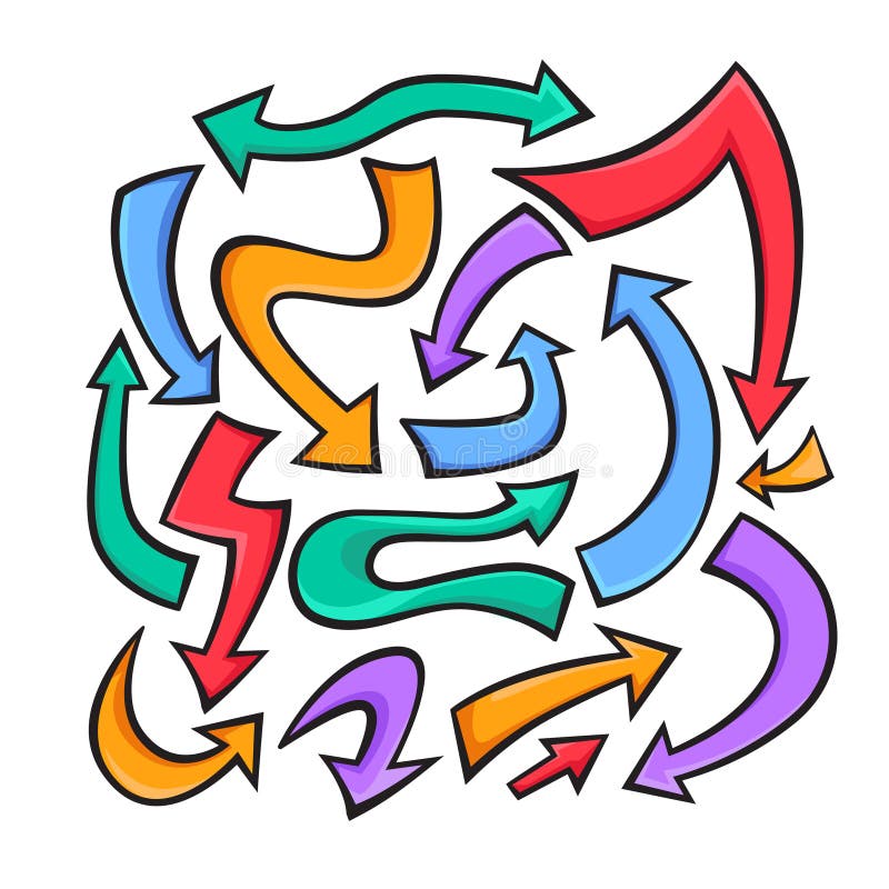 Various Arrow Direction Sketch Doodle Handdrawn Cartoon Curve Motion ...