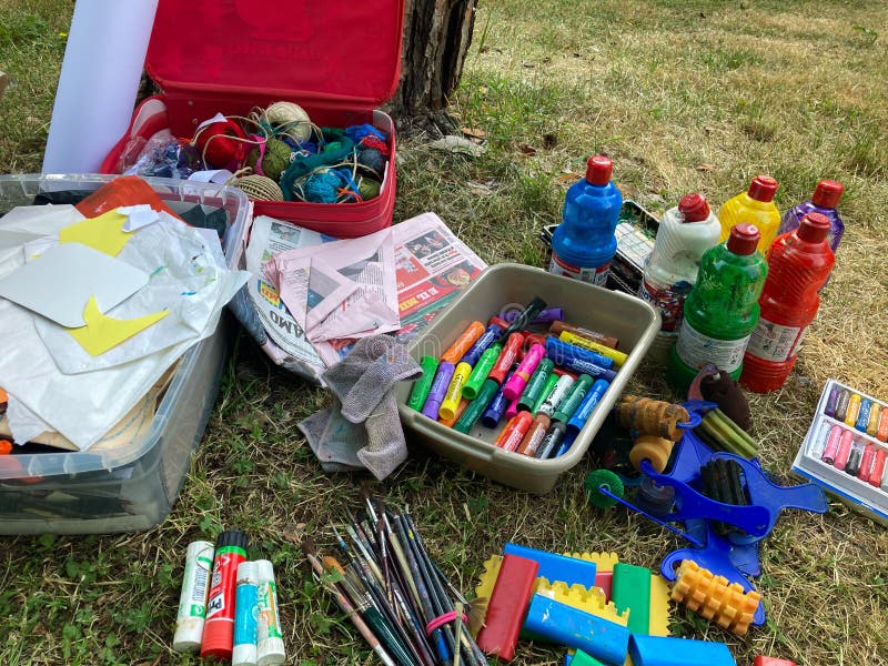 Various Art Tools and Materials for an Art Lab in the Forest on a ...